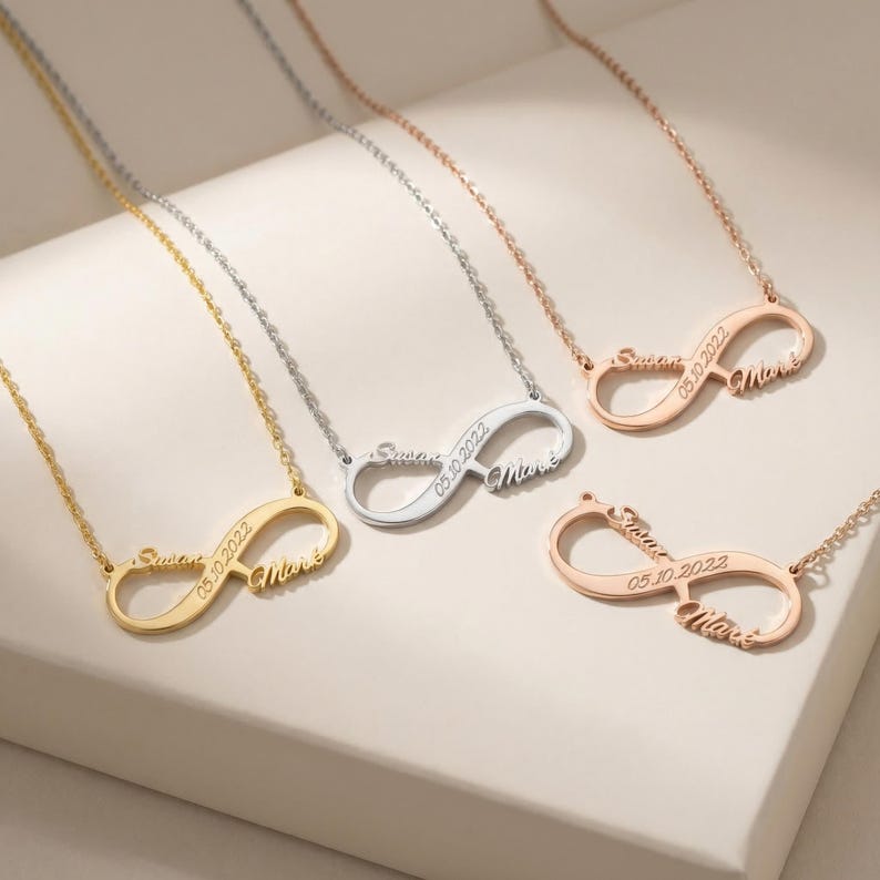 Custom Infinity Name Necklace – 2 Names Date Necklace, Couple Gift ...