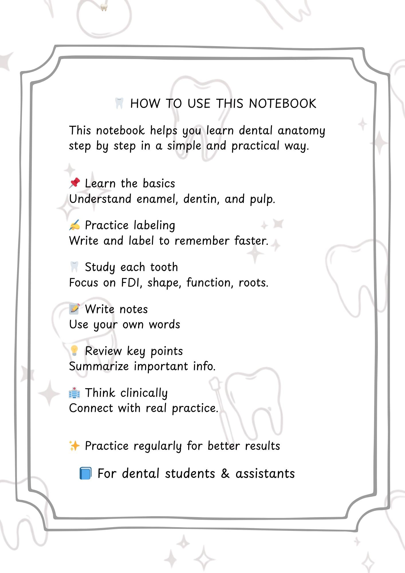 Dental Anatomy Workbook | Printable PDF | Tooth Anatomy Notes | Study ...