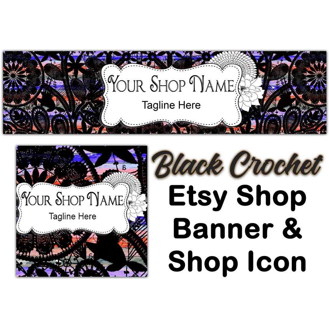 BLACK CROCHET Etsy Banner Set,premade Doilie Etsy Banner/large Cover ...