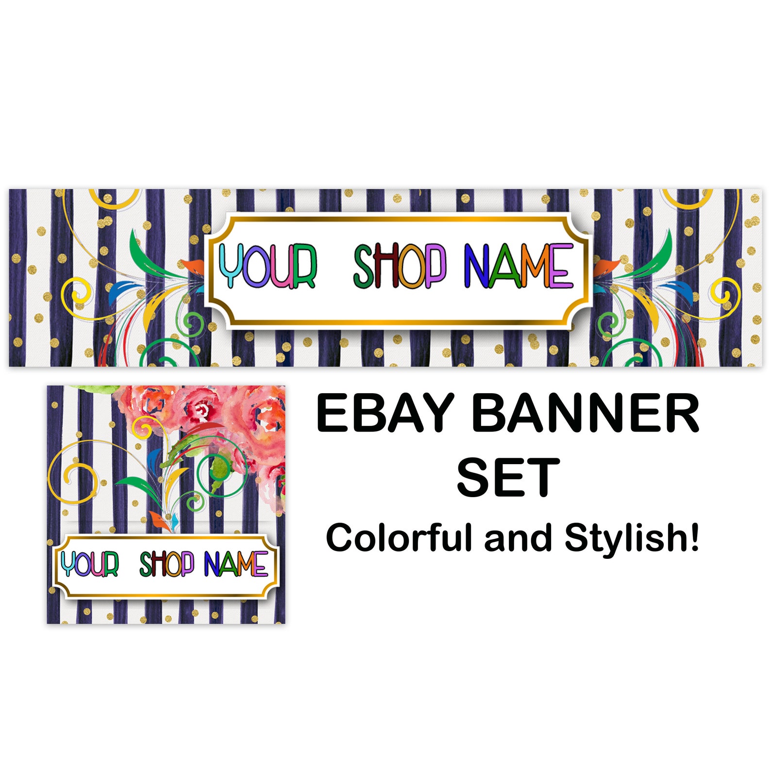 STRIPED COLORFUL Premade EBAY Banner-ebay Store Cover-jewelry Banners ...