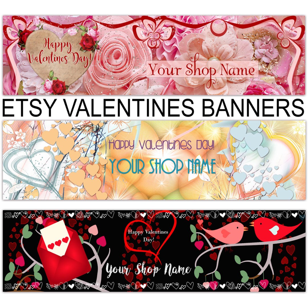 ETSY VALENTINES Banners,heart Etsy Banners,valentines Shop Covers,pink ...