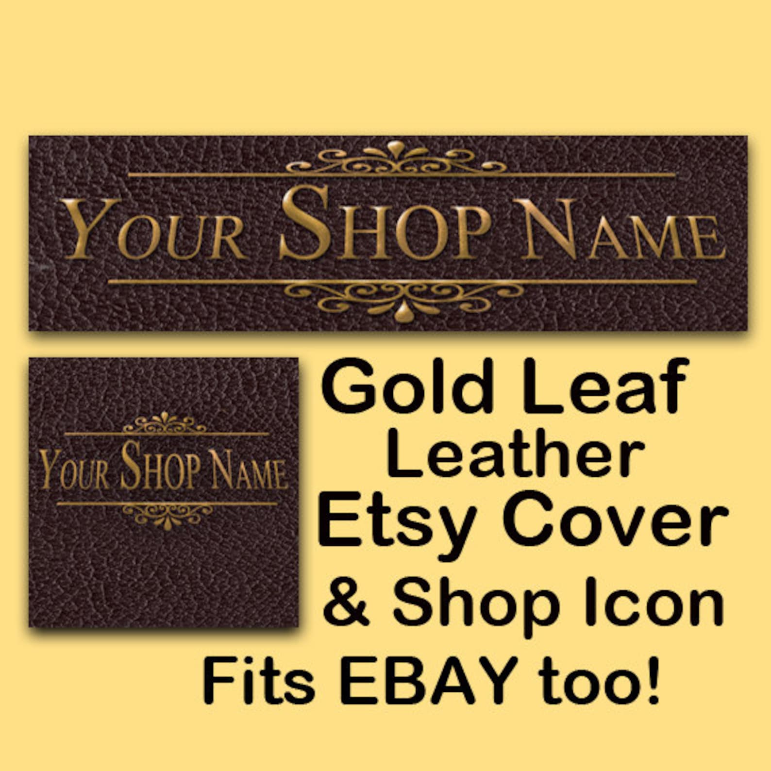 GOLD LEAF Gilded Leather Etsy Large Cover Banner Set Premade - Etsy