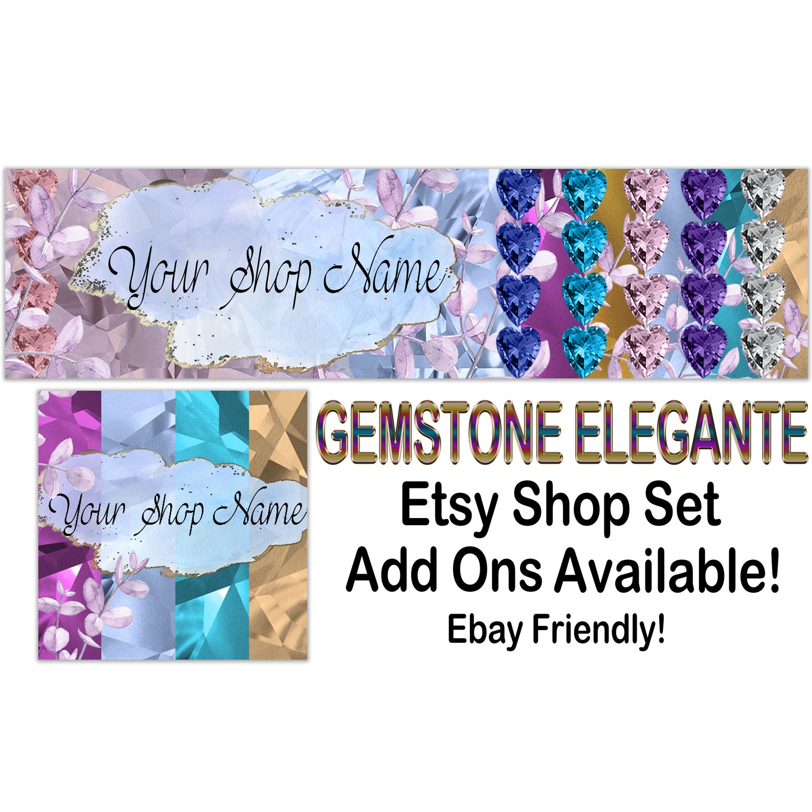 GEMSTONE ELEGANTE Premade Etsy Banner-etsy Shop Cover-jeweltones ...