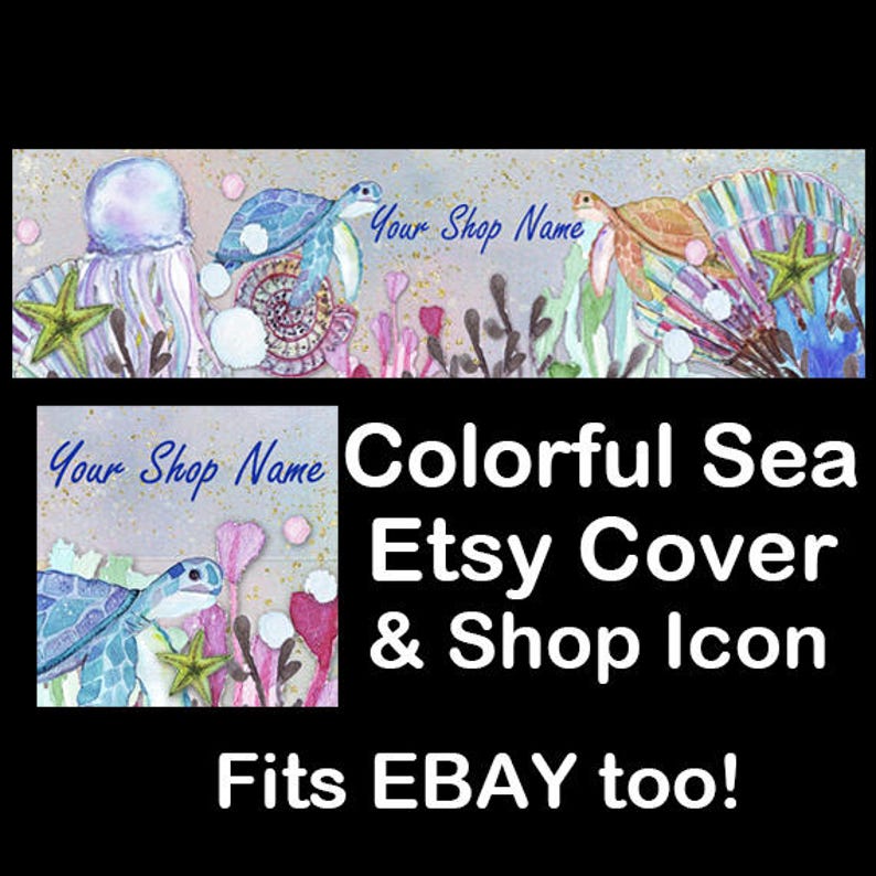 COLORFUL SEA Etsy Large Cover Banner Set/premade Etsy Banner/sea ...