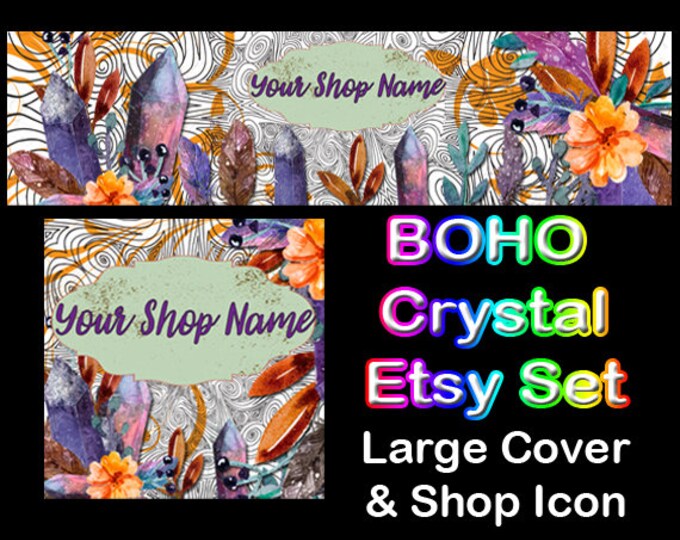 BOHO CRYSTAL Etsy Large Cover Banner Set /premade Etsy Banner/boho Shop ...
