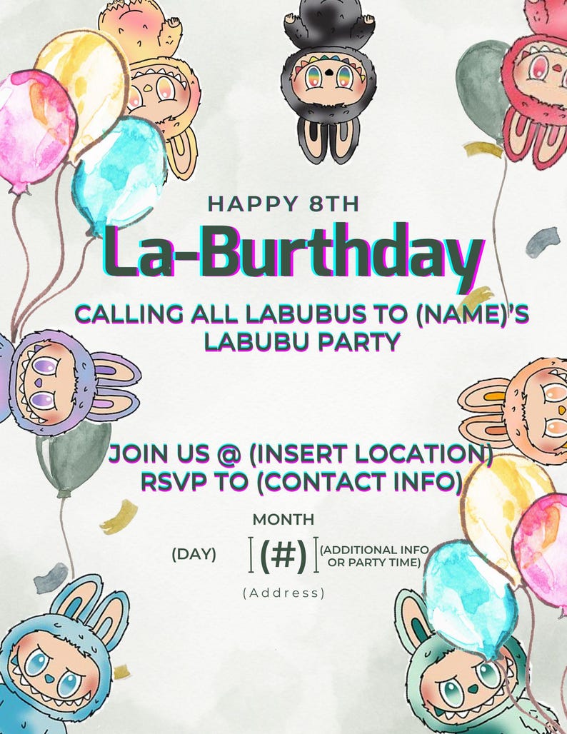 Monster Labubu Themed Birthday Party Canva Template Invitation Instant ...