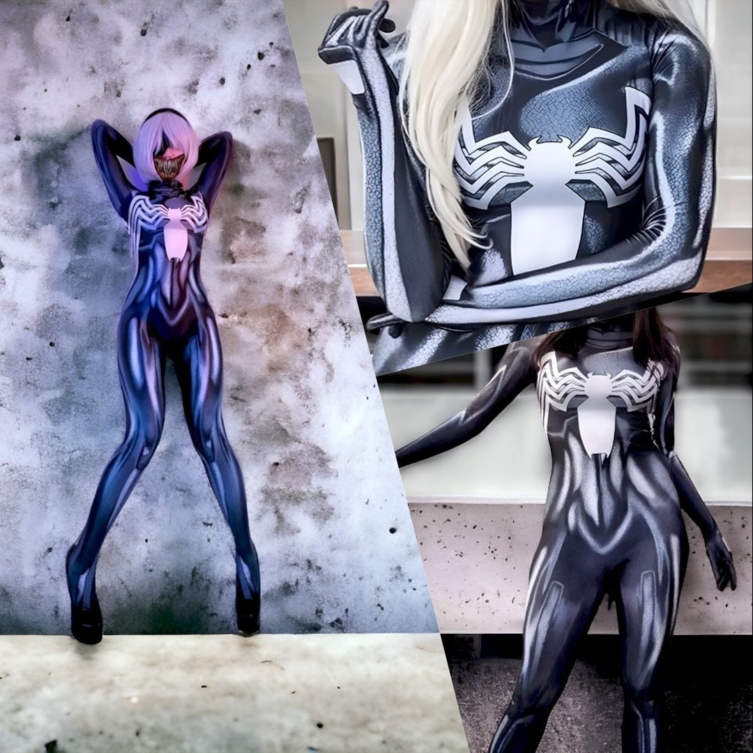 Woman Black Venom Spiderman Cosplay Costume, Women Spiderman Suit ...