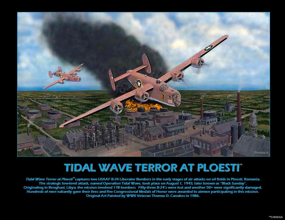 WWII Military Planes Art Poster of B-24: Tidal Wave Terror at Ploesti ...