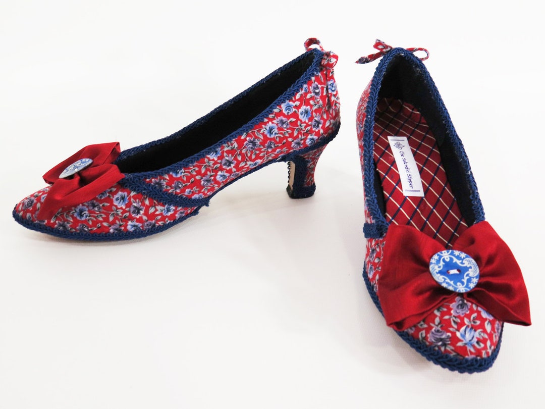 Hand-decorated Rococo Heels: Red White Blue Floral Pumps (6.5M, 7M) - Etsy