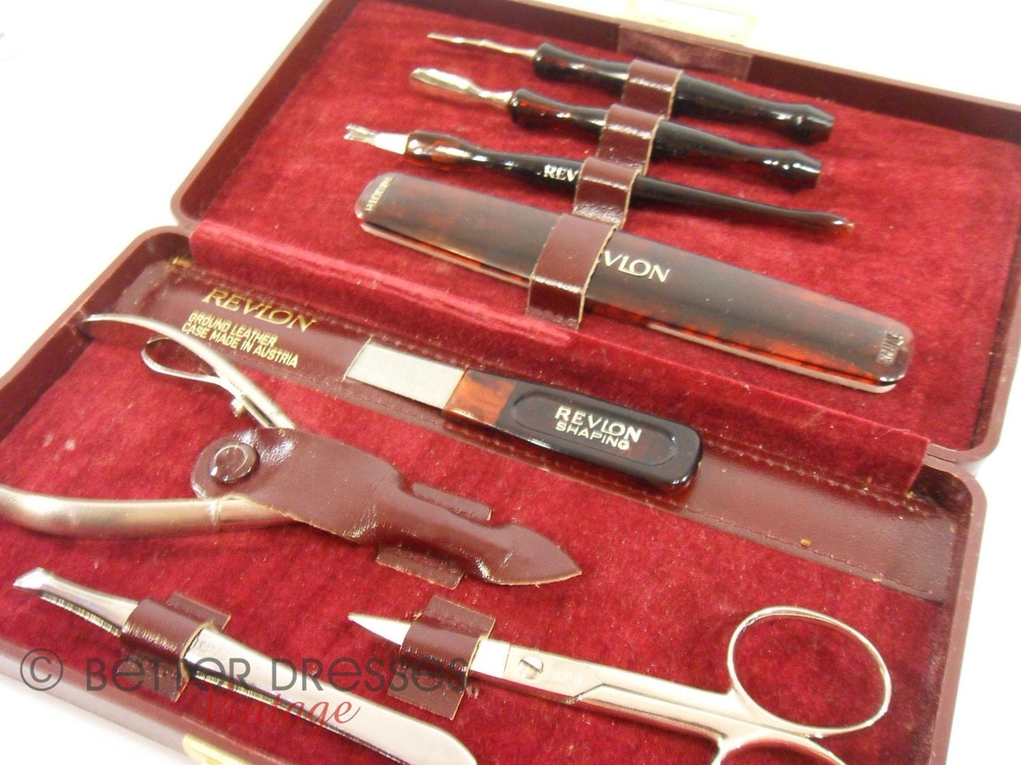 Vintage Revlon Manicure Kit In Leather Case Etsy
