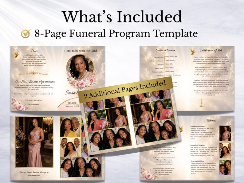 Pink Funeral Program Template Canva for Her Editable Memorial Service ...