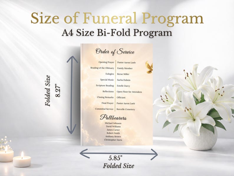 Gold Celebration of Life Funeral Program Template | Editable Canva ...
