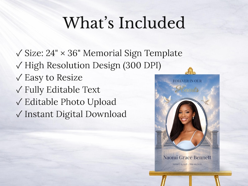 Blue Celebration of Life Welcome Sign Template | Editable Canva Funeral ...