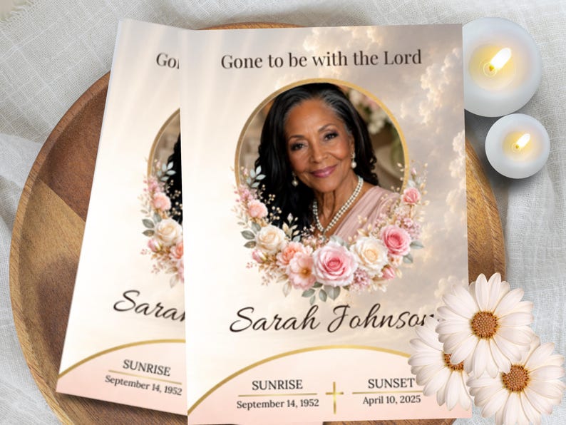 Pink Funeral Program Template Canva for Her Editable Memorial Service ...