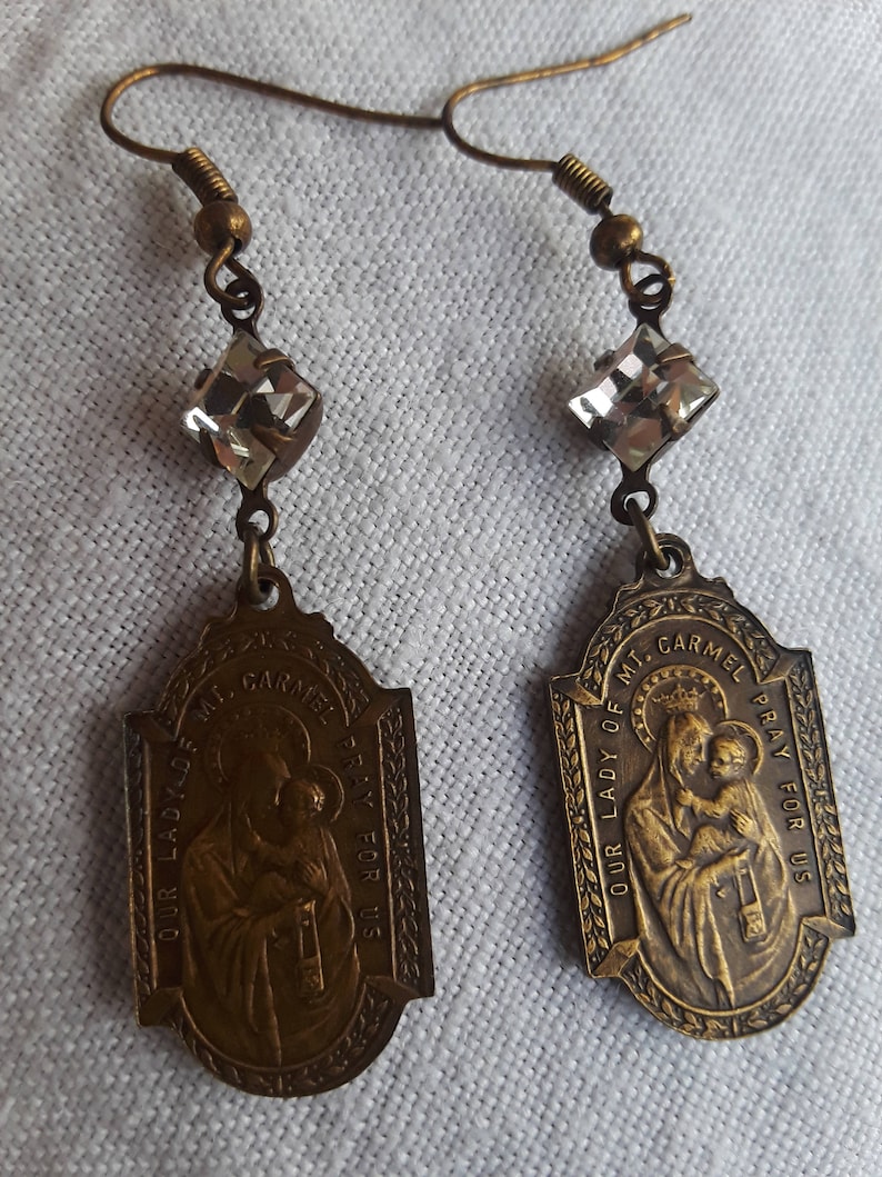 Vintage Repurposed Jewelry Religious Earrings Sacred Medal Handmade ...