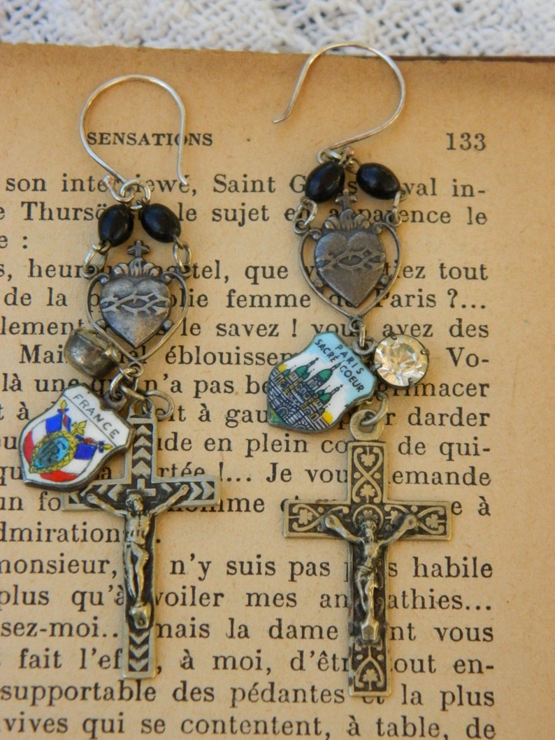 SOUVENIR MEDALS EARRINGS Vintage Repurposed Assemblage French - Etsy