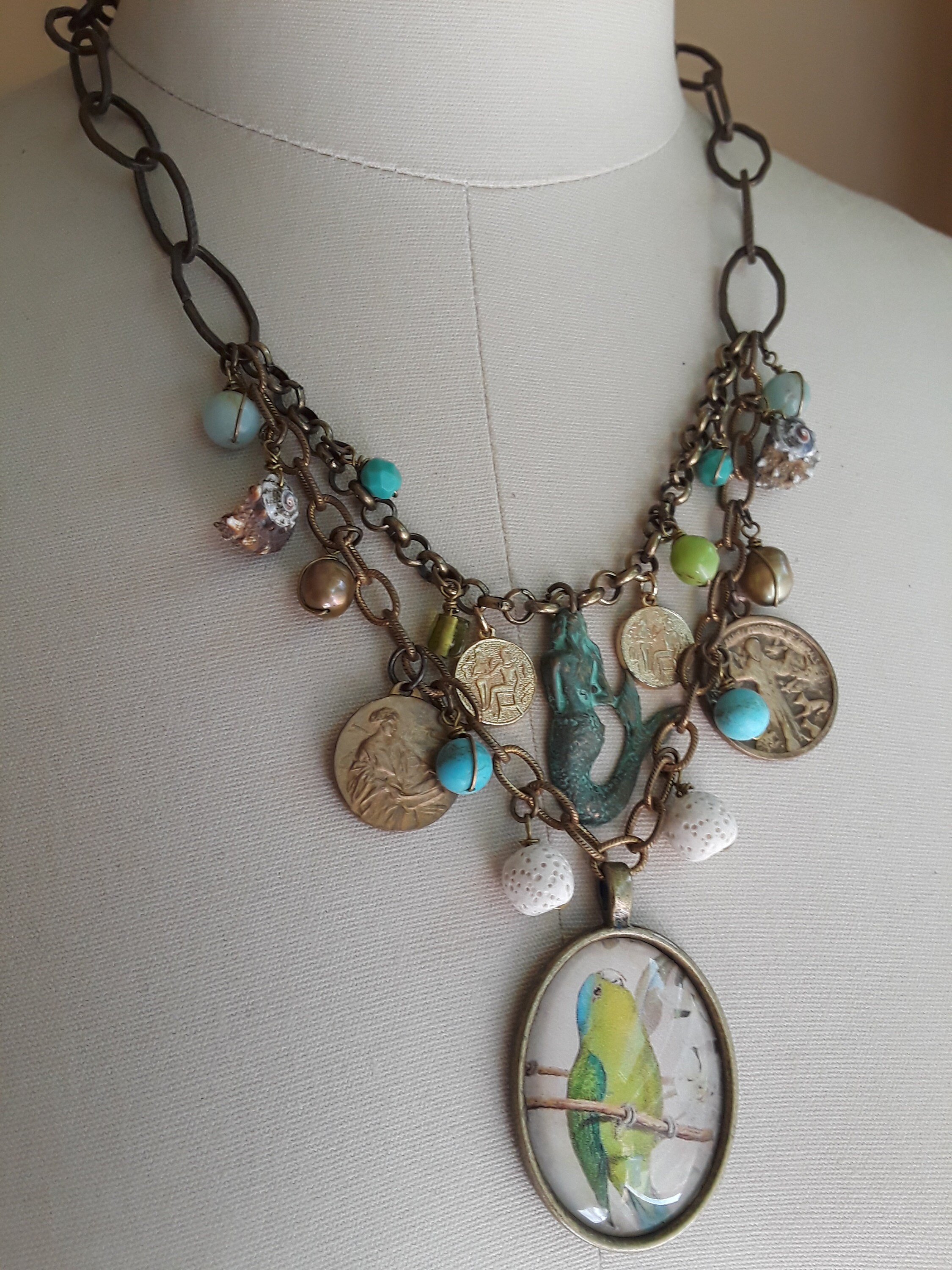 Vintage repurposed necklace jewelry Ocean seashell tropical | Etsy