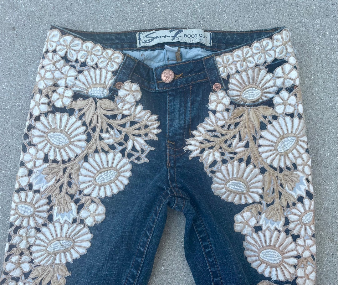 Rare Unique Bohemian Cutwork Lace Embellished Boyfriend Jeans SEVEN ...