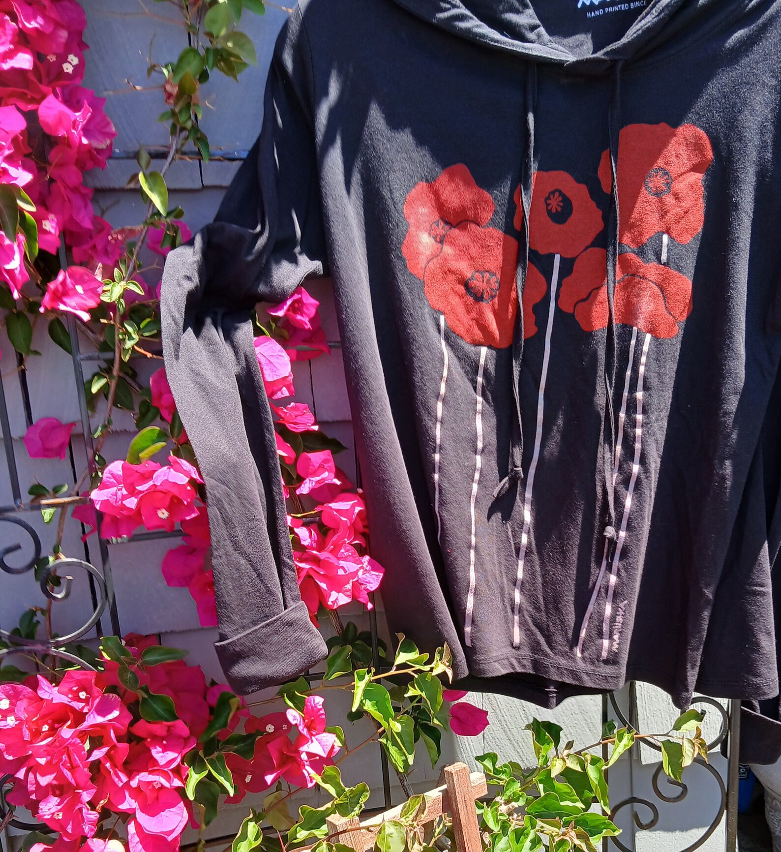 Hooded T With Poppy Print by Marushka Hand Silk Screened Created in USA ...