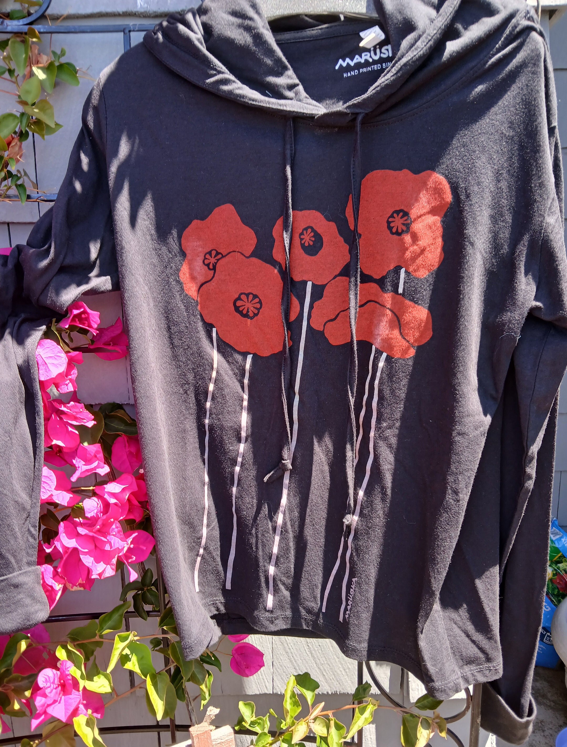 Hooded T With Poppy Print by Marushka Hand Silk Screened Created in USA ...