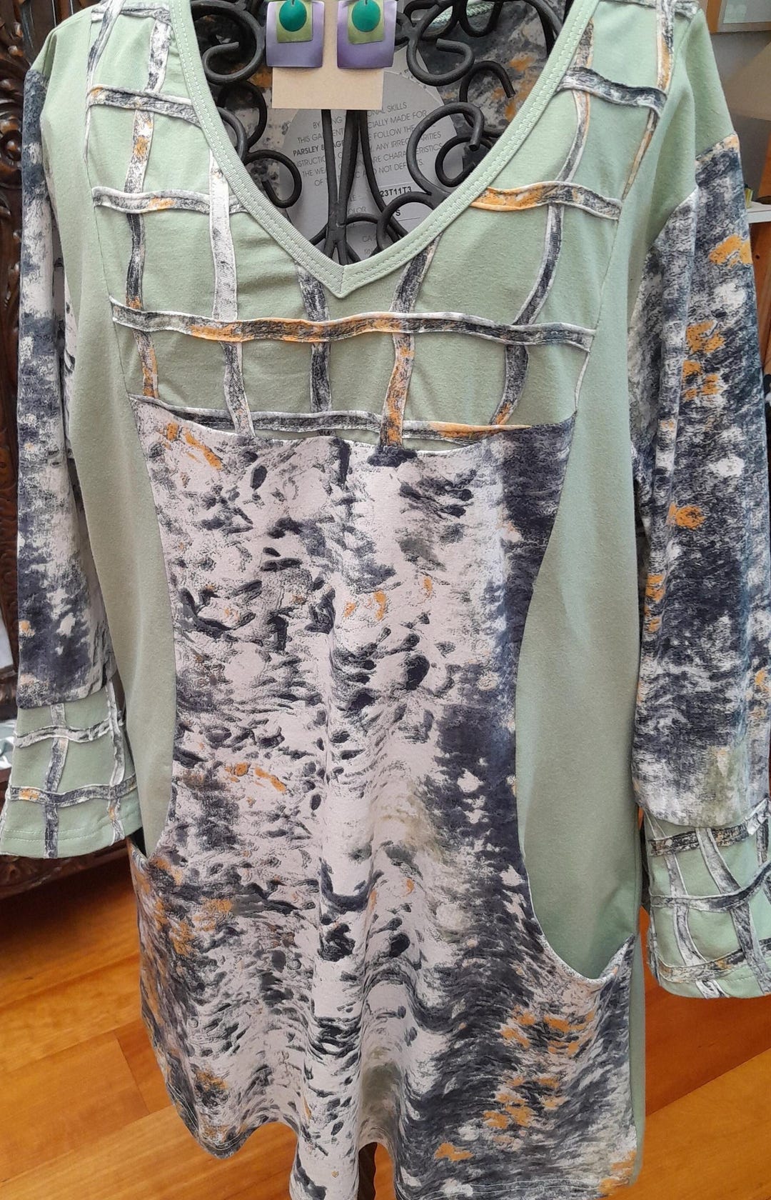 Light Green Cutwork Tunic | Cotton Bell Sleeve Top With Pockets - Etsy