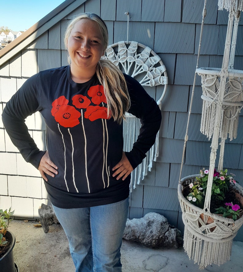 Marushka Poppies Long Sleeve Tee | Hand-printed Cotton, USA Made - Etsy