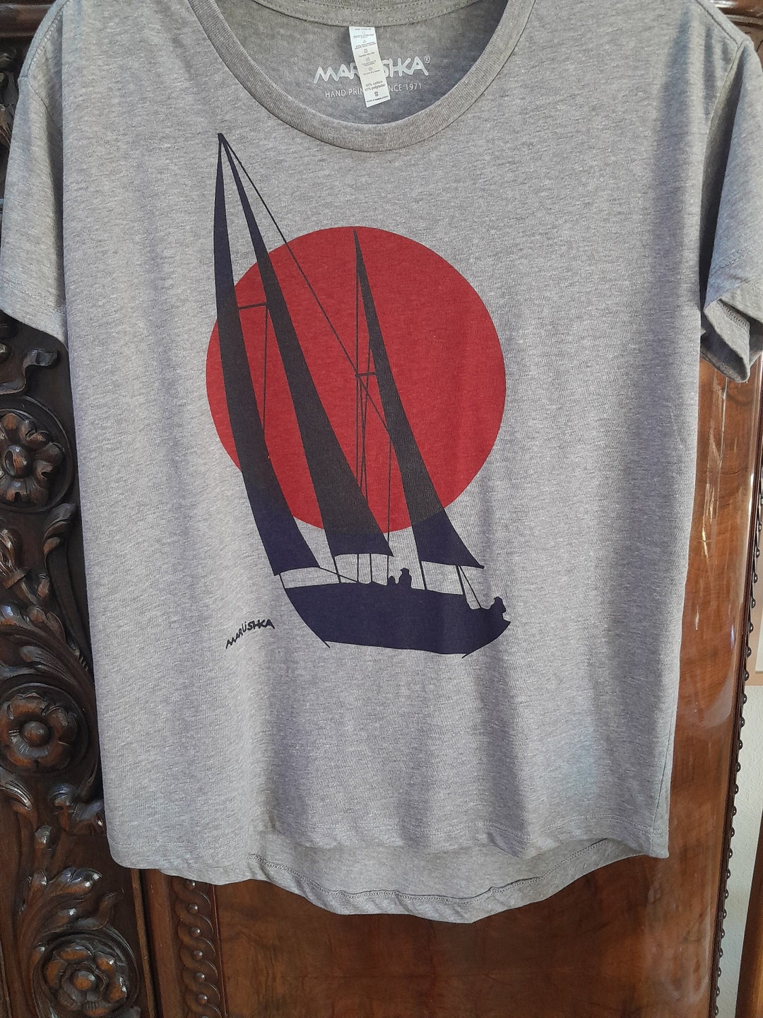 Marushka Hand-printed Sail Boat Tshirt Vintage Style Comfort - Etsy