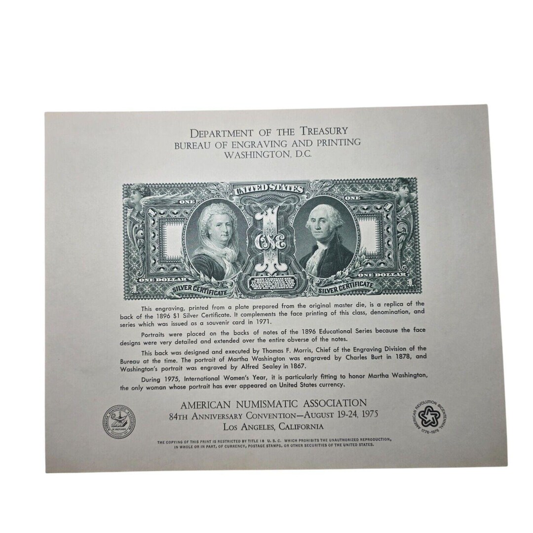 1975 American Numismatic Association BEP Engraving 1896 One Dollar ...