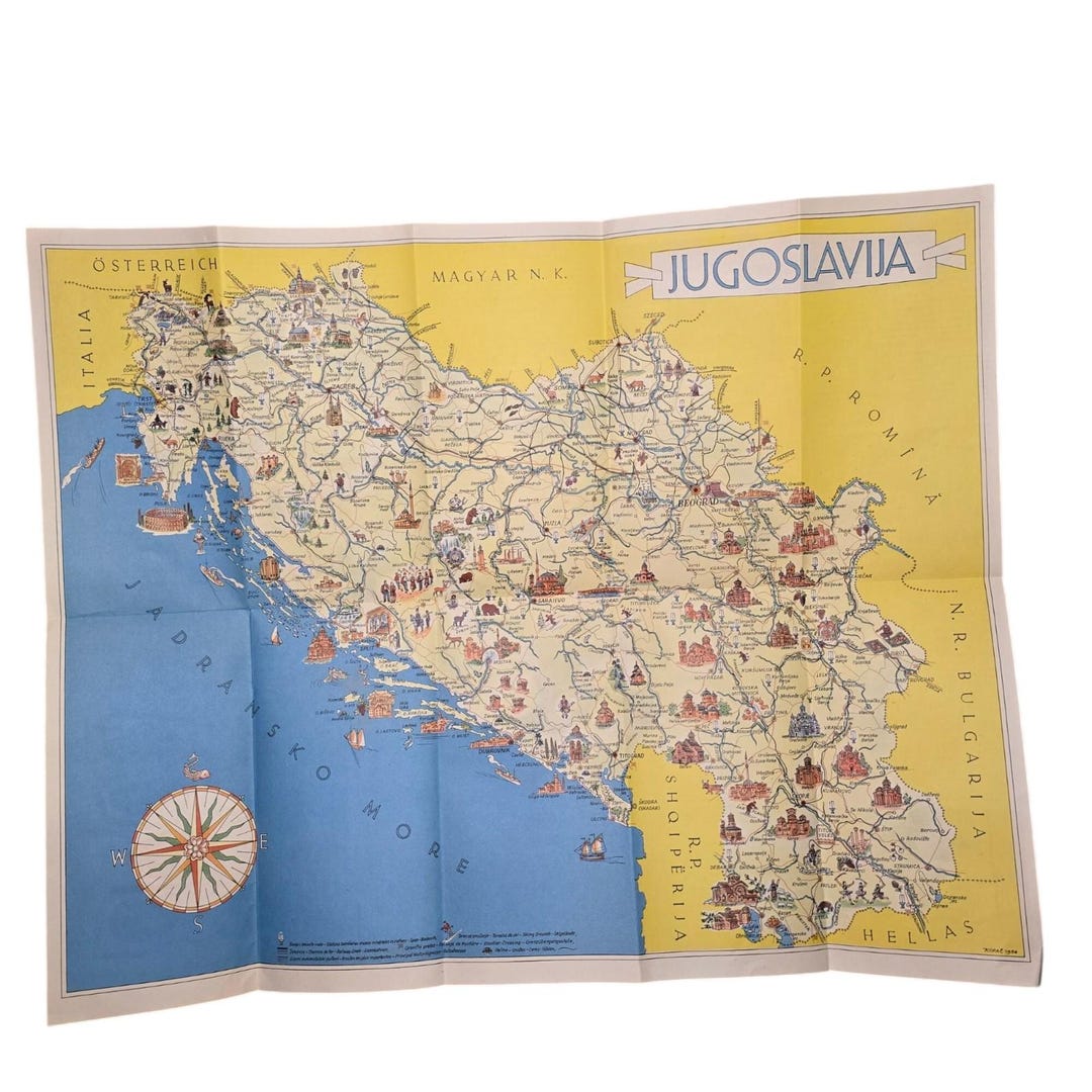 Vintage 1954 Kopac Pictorial Tourist Map of Yugoslavia 1950s Brochure ...