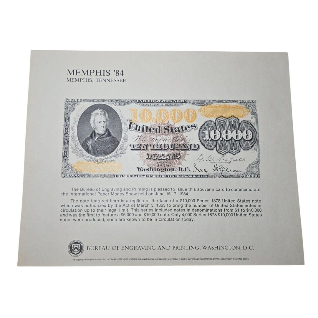 1984 International Paper Money Show BEP Engraving 10,000 Dollars Series ...