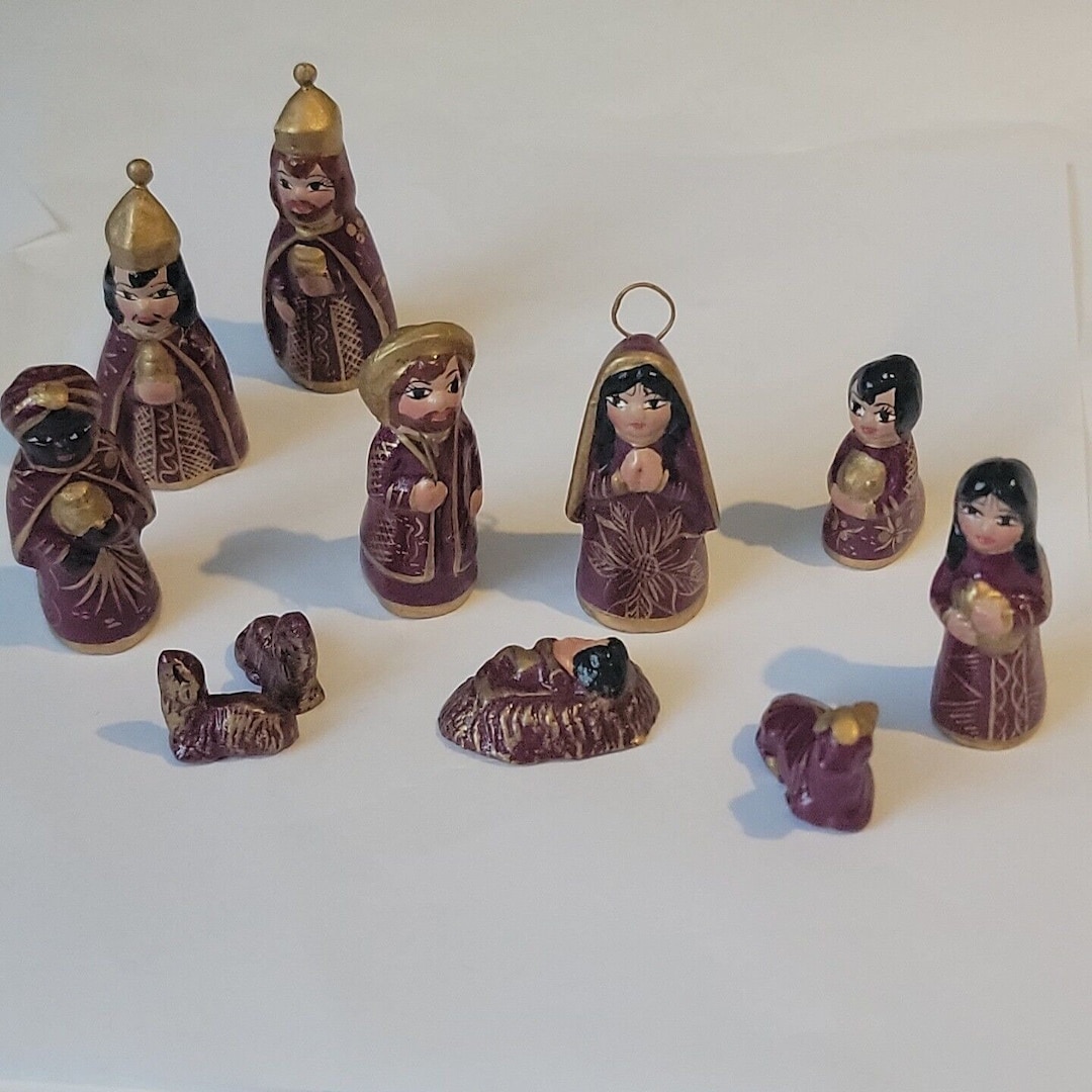 Mexican Pottery Folk Art Nativity Creche Figurine Nativity Set See ...