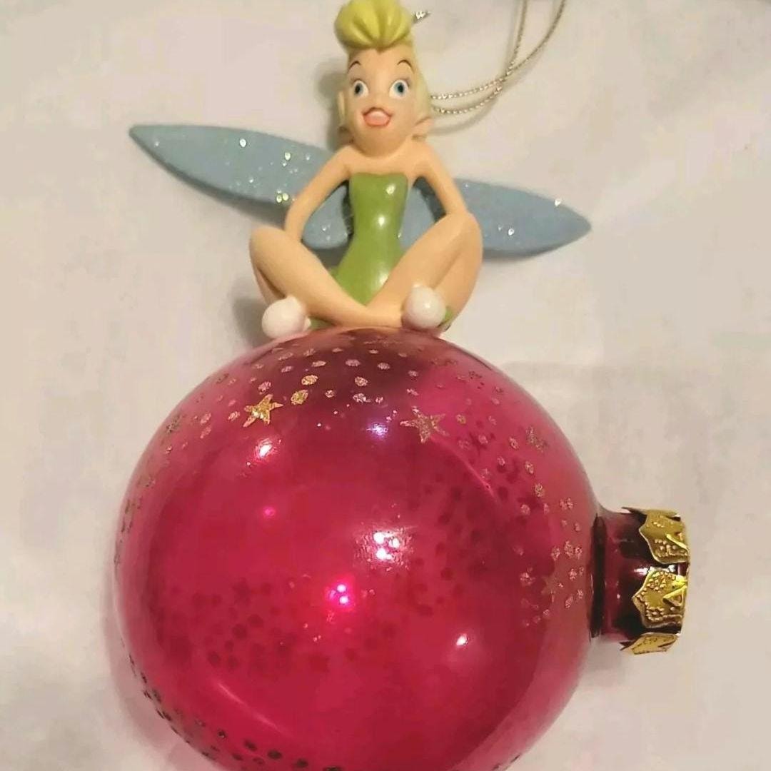 Tinker Bell Christmas Ornament Disney Peter Pan Tink Glass Plastic ...