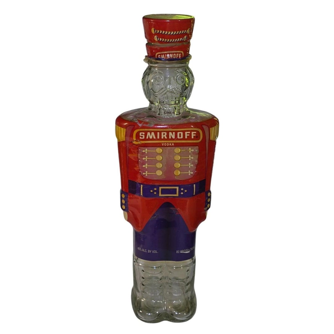 Smirnoff Vodka Toy Soldier Nut Cracker Holiday Glass Bottle 1998 ...