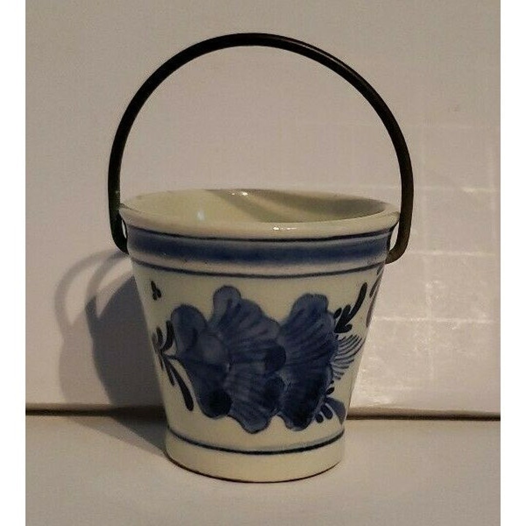 Delft Bucket Miniature Pail Blue White Holland Pottery Dutch Souvenir ...