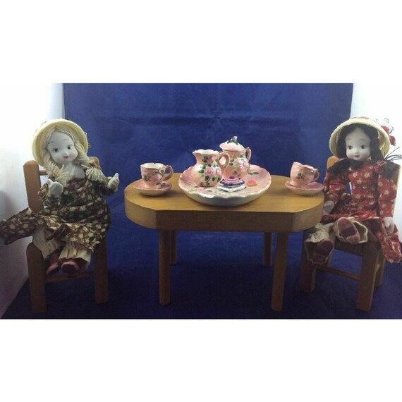 Porcelain Dolls Miniature Table Chairs and Tea Set Doll - Etsy