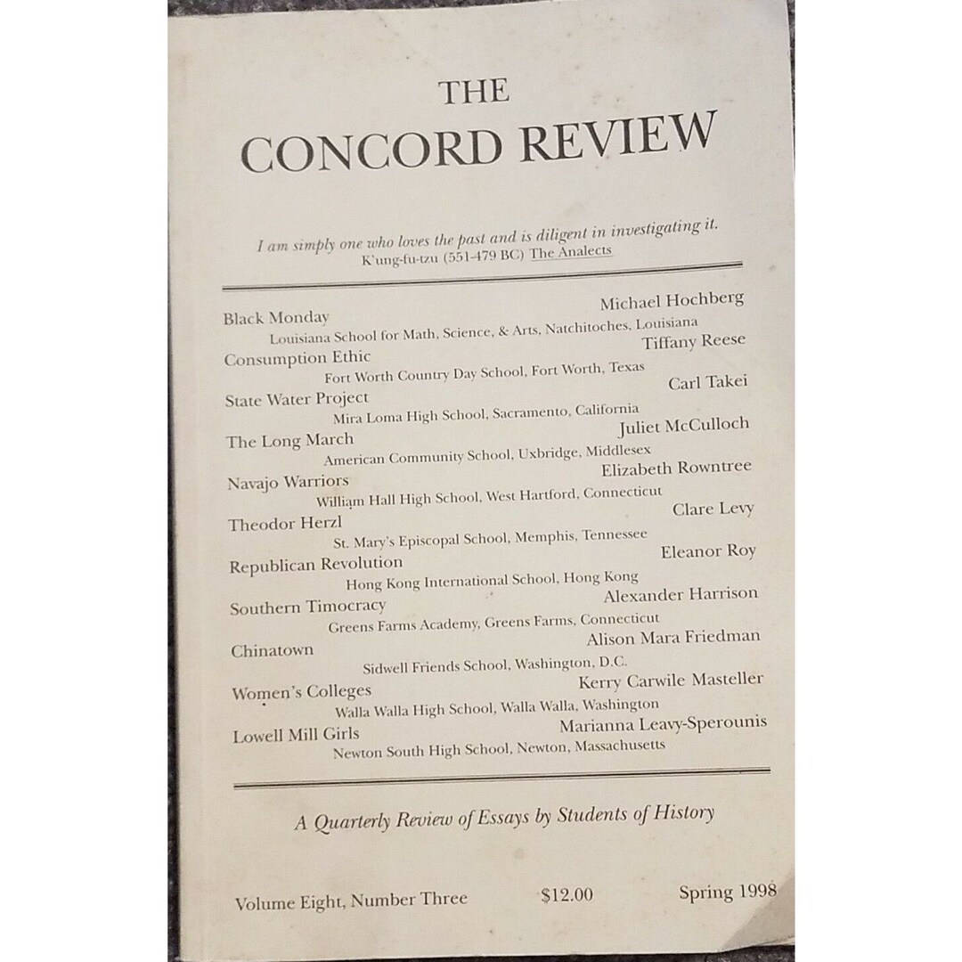 The Concord Review Spring 1998 Volume 8 Number 3 History Student Essays ...