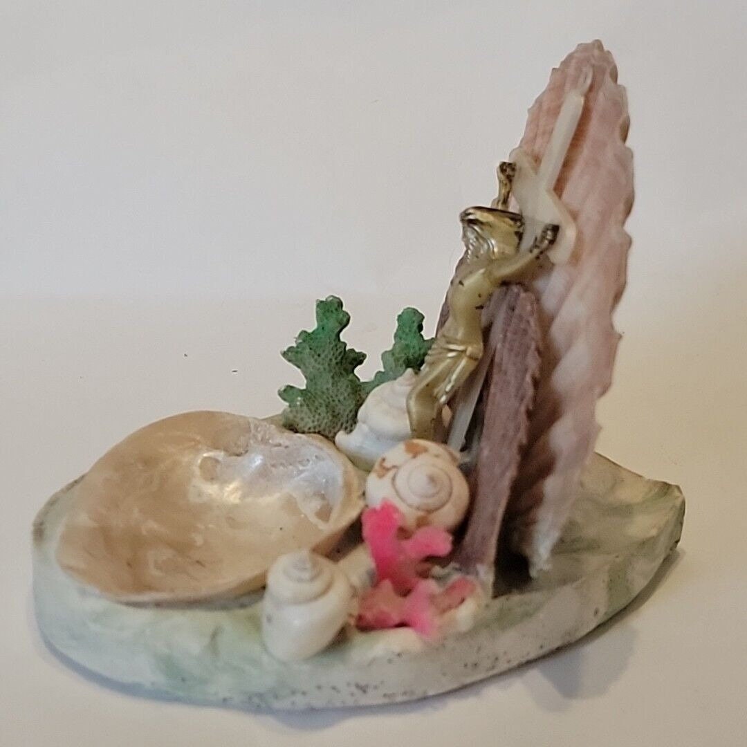 Vintage Jesus Crucifix Sea Shell Beach Souvenir Holy Water Font ...