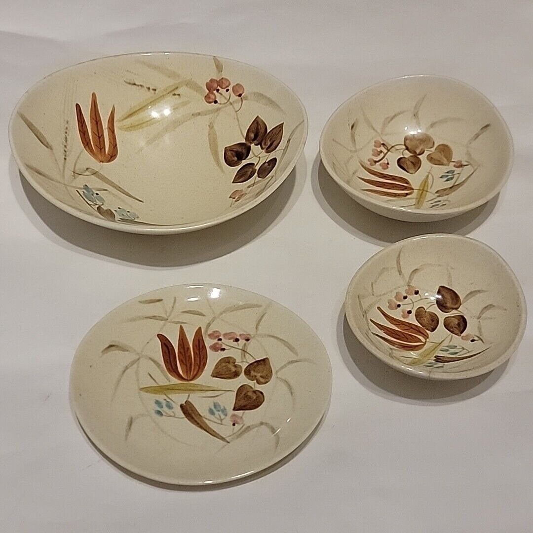 4 Red Wing Pottery Random Harvest Plates Bowls Dishes MCM Fall Floral ...