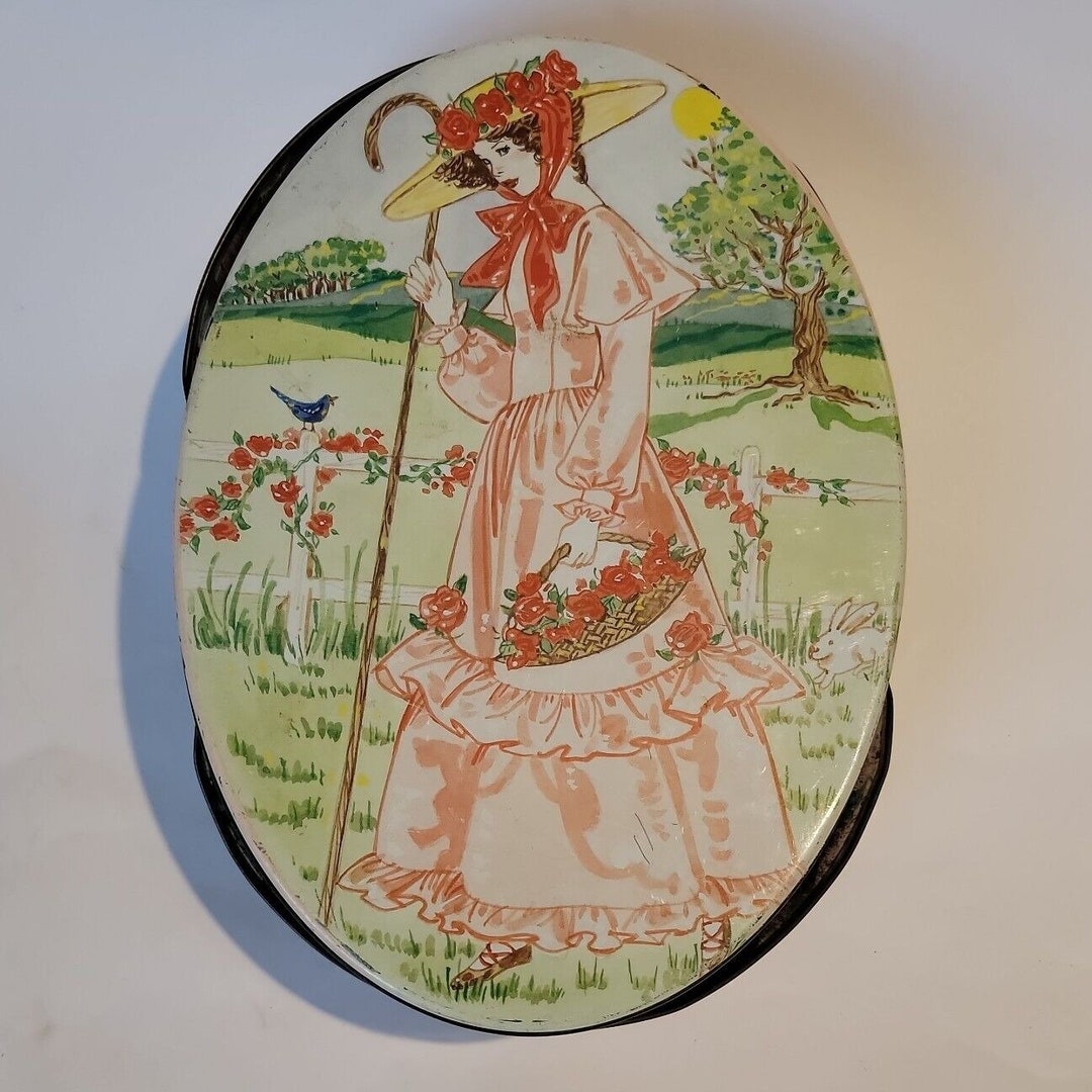 Vintage Valley Brook Farms Little Bo Peep Oval Shape Cookie Tin Swing ...