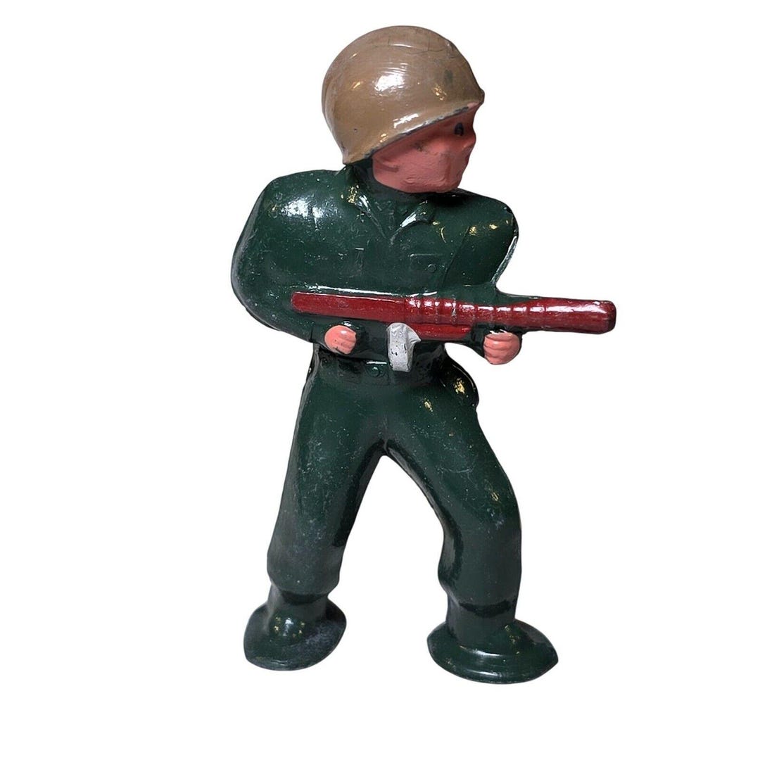 B242 Barclay Podfoot Toy Soldier Tommy Gunner Green Antique Dimestore ...