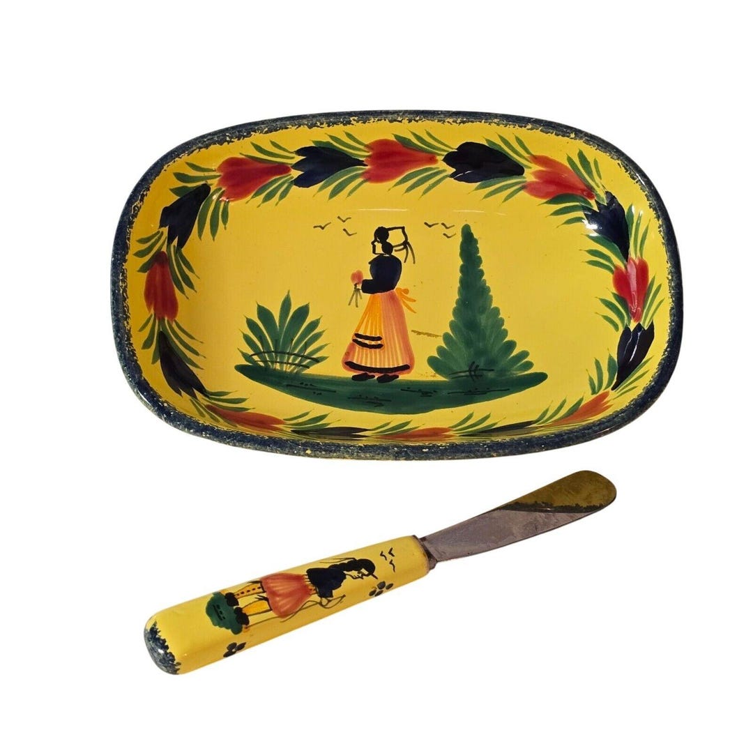 HB Henriot Quimper Butter Dish Knife Soleil Yellow Vintage Pottery ...