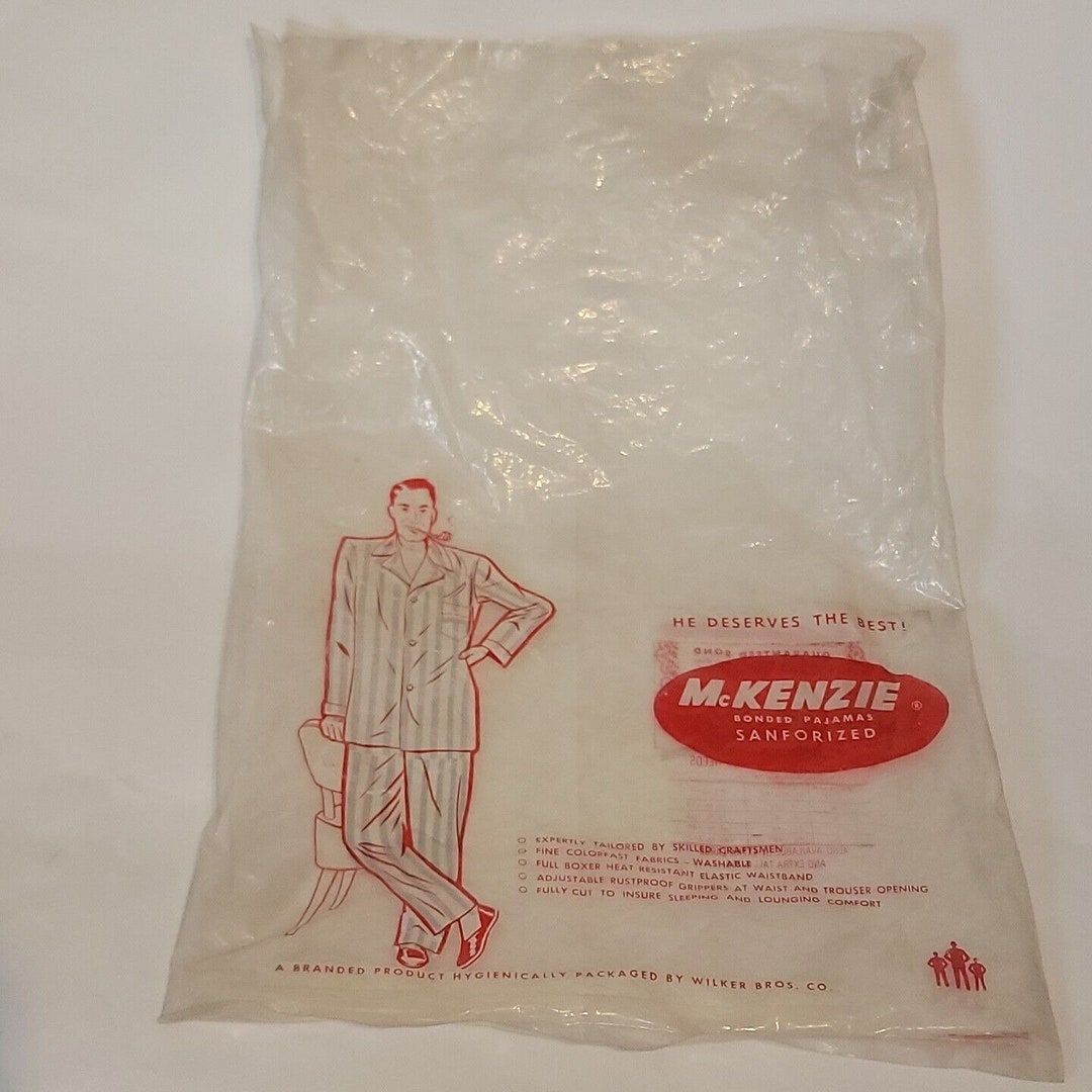 Vintage Packaging for 1950s Men's Pajamas Mckenzie Pjs Plastic Bag ...
