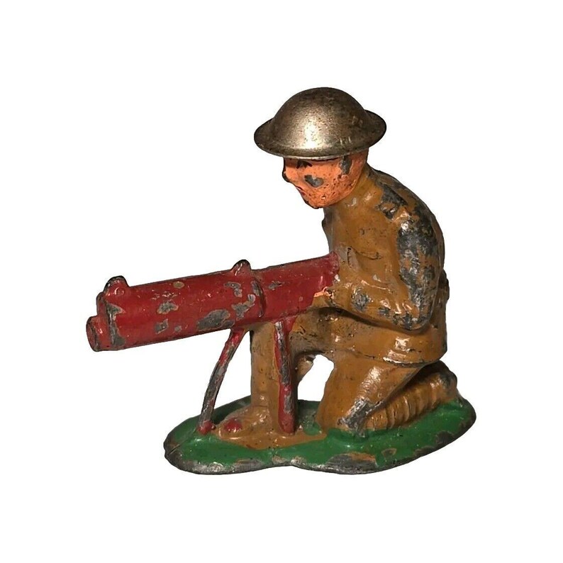 B9 Barclay Toy Soldier Machine Gunner Kneeling Short Stride Red Barrel ...