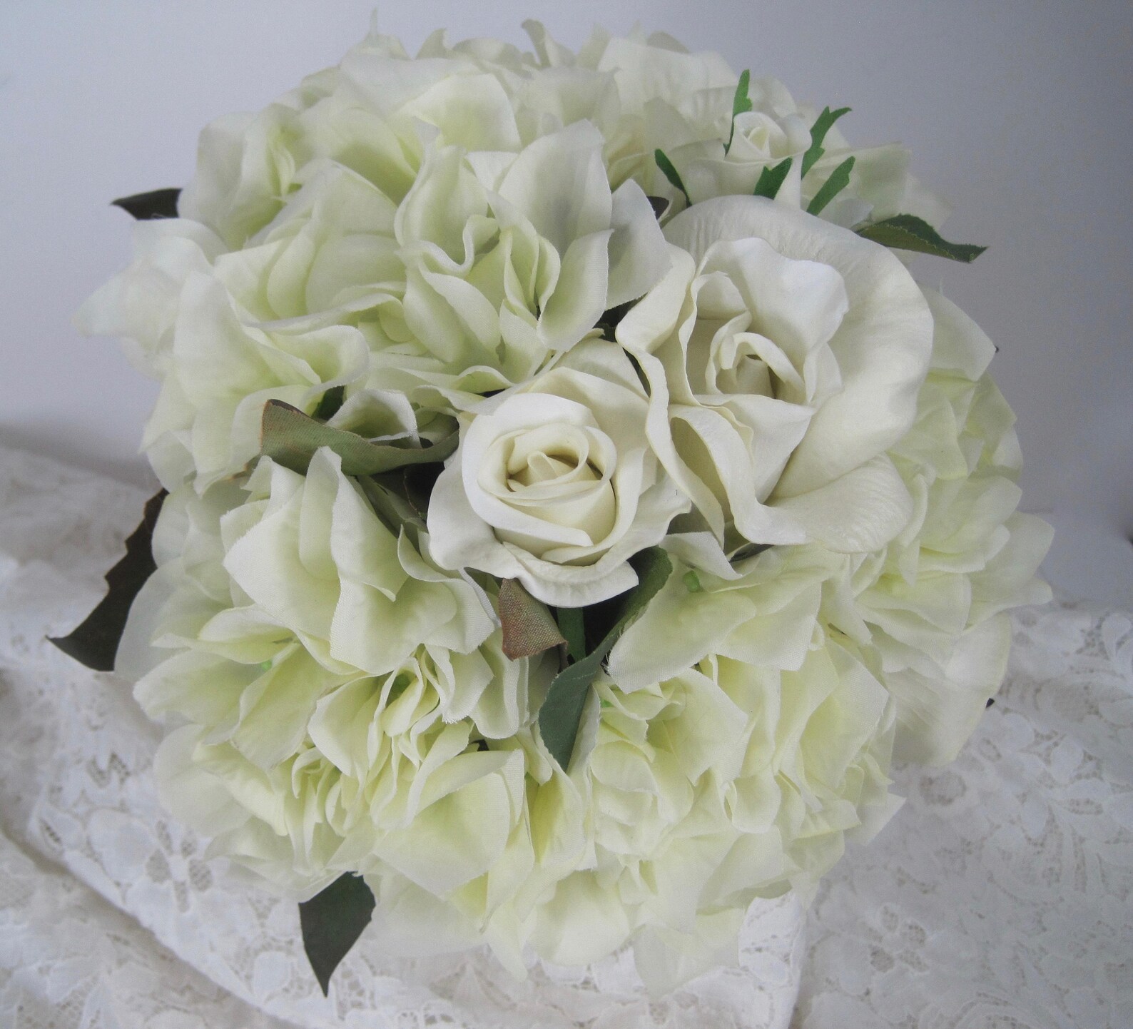 Bridal Bouquet Ivory Cream Roses and Hydrangea French Knotted | Etsy