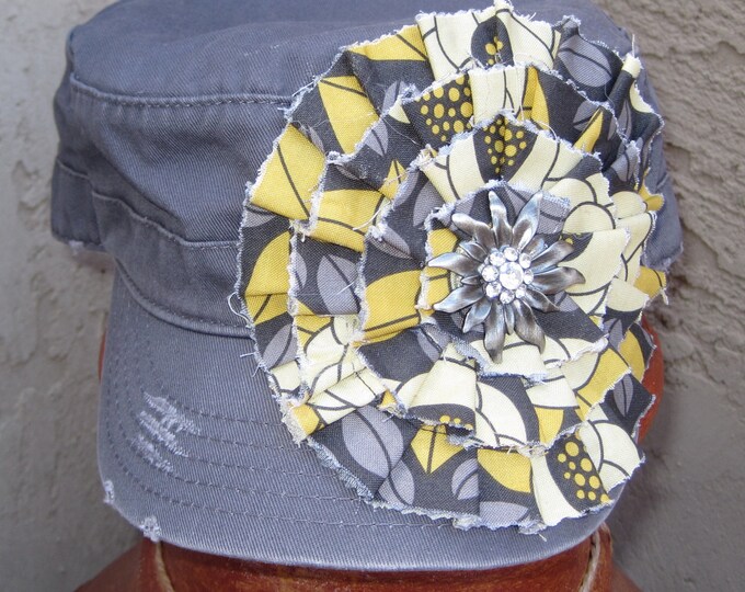 Cadet Military Distressed Hat Grey With a Yellow and Grey - Etsy