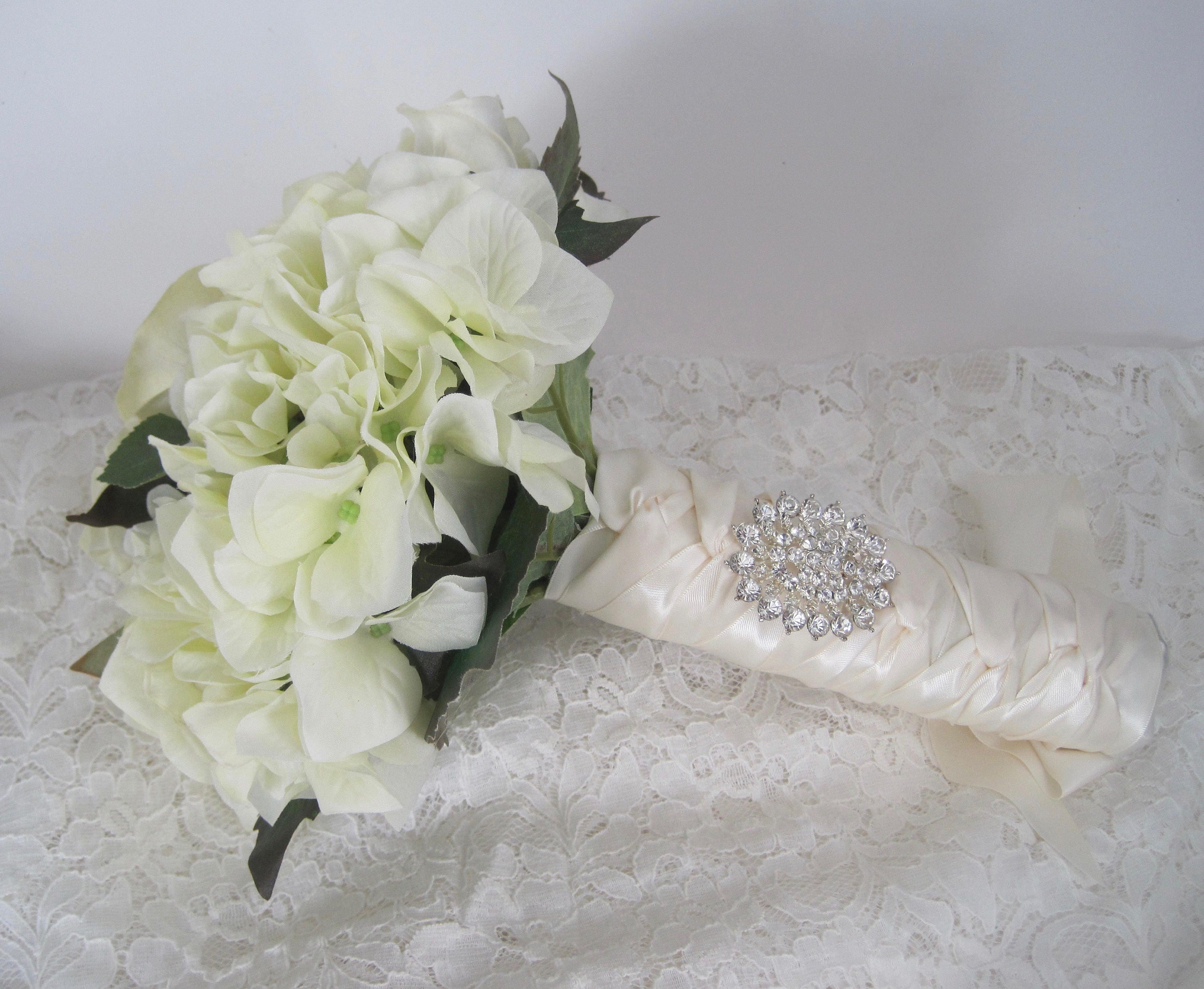 Bridal Bouquet Ivory Cream Roses and Hydrangea French Knotted | Etsy