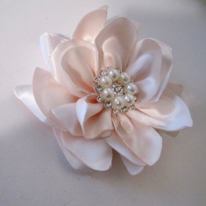 Flower Hair Clip Beautiful Blush Pink Satin Ribbon Hair Clip With Pearl ...