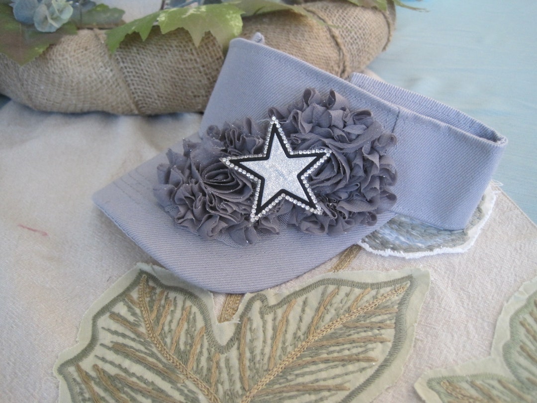 Visor Golf Sun Visor Grey With Grey Shabby Flowers and Star Accent ...
