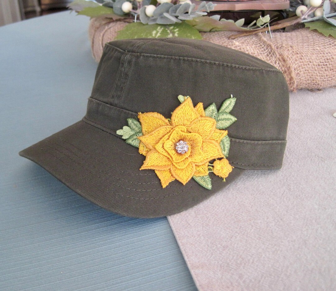 Cadet Military Hat Baseball Caps Trucker Hats Flower Appliqué ...