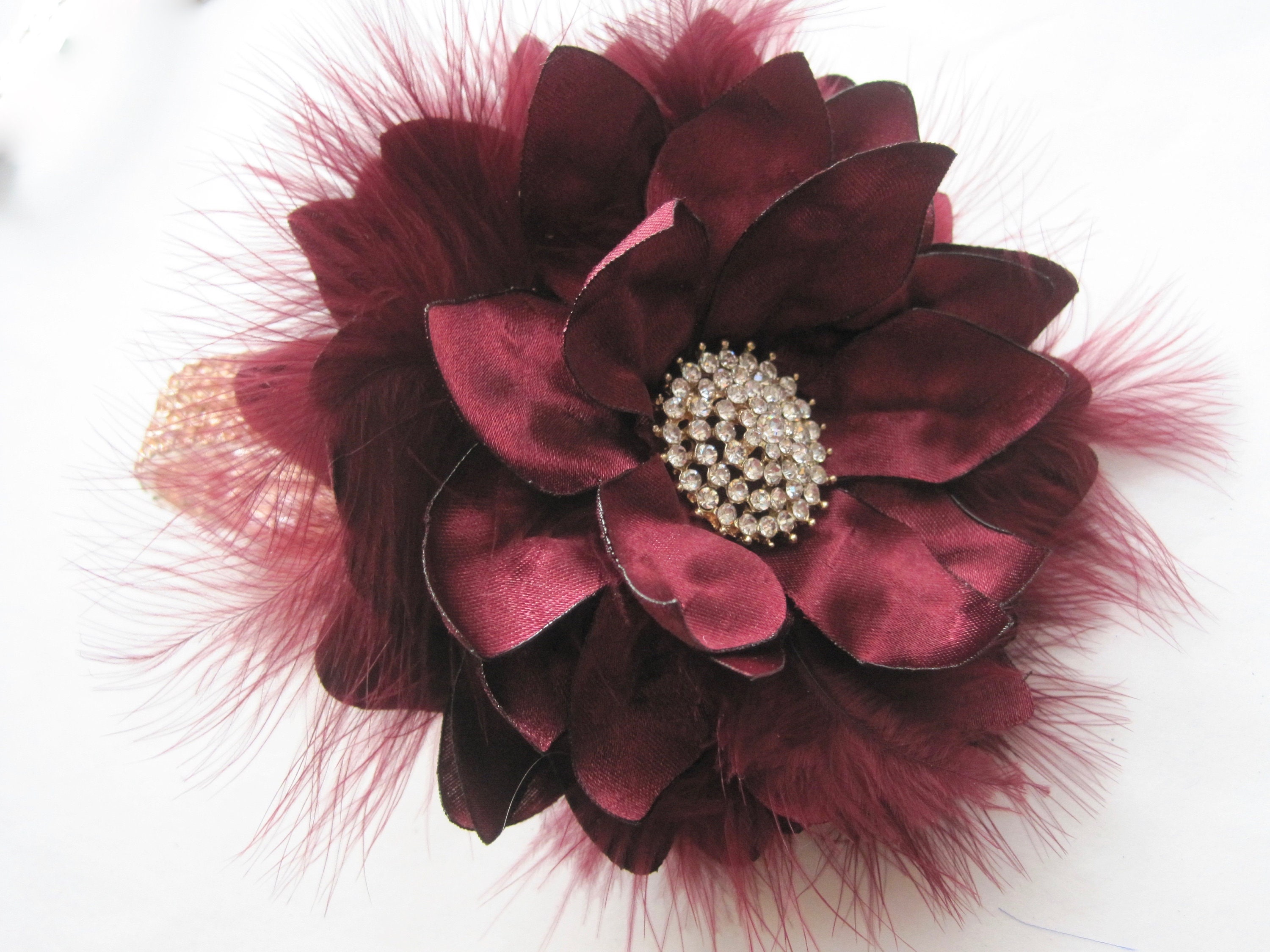 Gorgeous Burgundy Wine Feather Rhinestone Wrist Corsage with | Etsy
